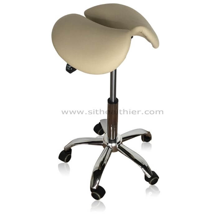 Divided Saddle Seat Stool with Backrest for Dental Hygienist white