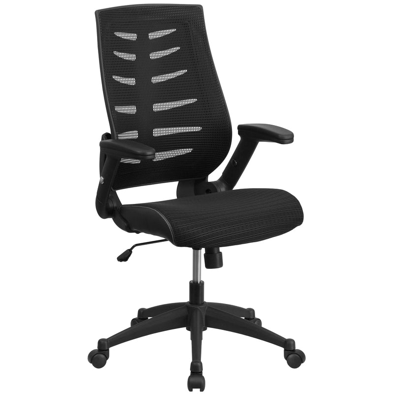 Offex High Back Black Designer Mesh Executive Swivel Office Chair with Height Adjustable Flip Up Arms